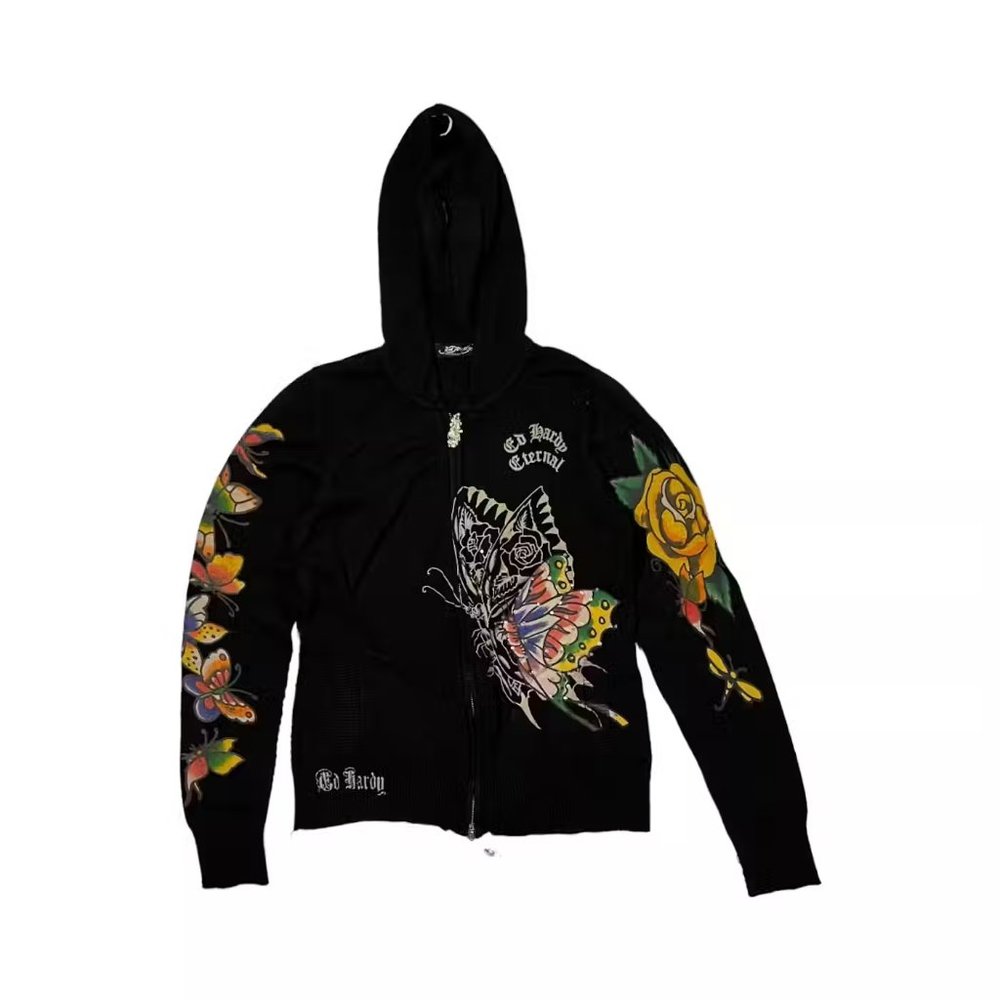 Ed Hardy Eternal Y2k 2000s Vintage Butterfly Zip Up H… - Gem